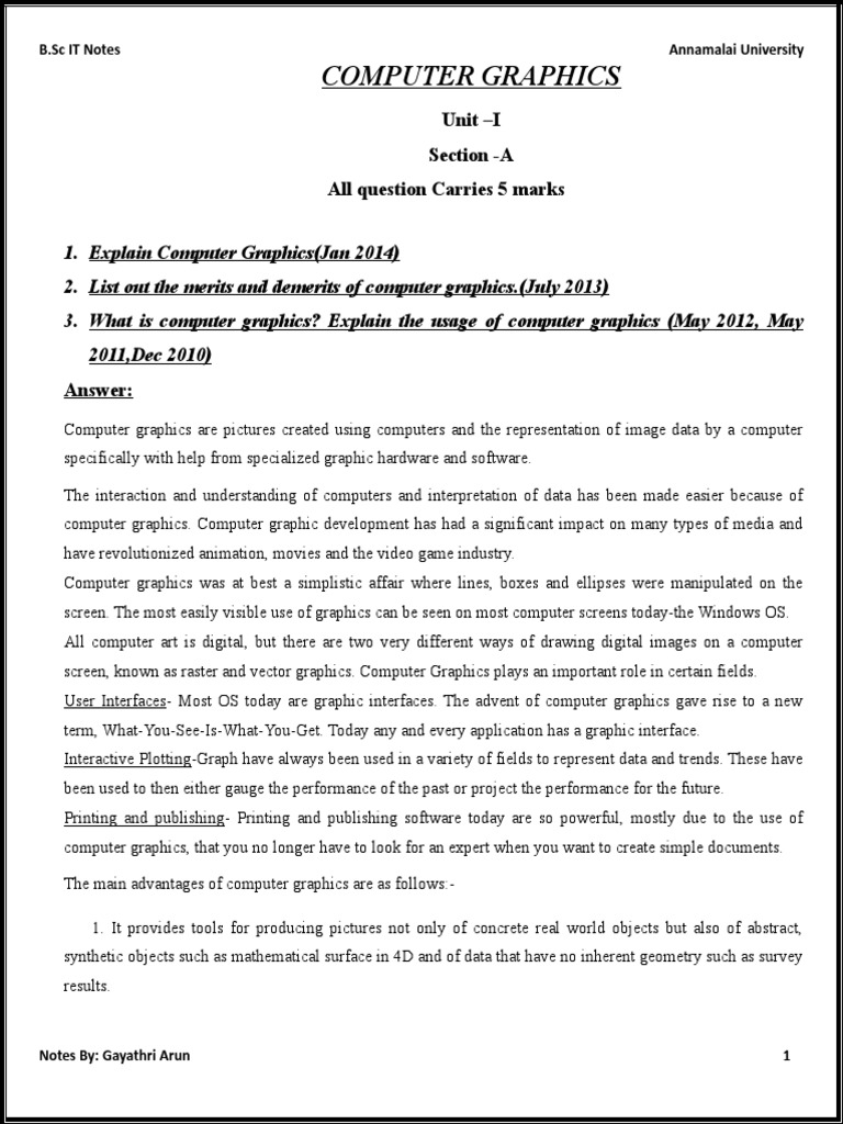 Unit I | PDF | Computer Graphics | Computer Keyboard