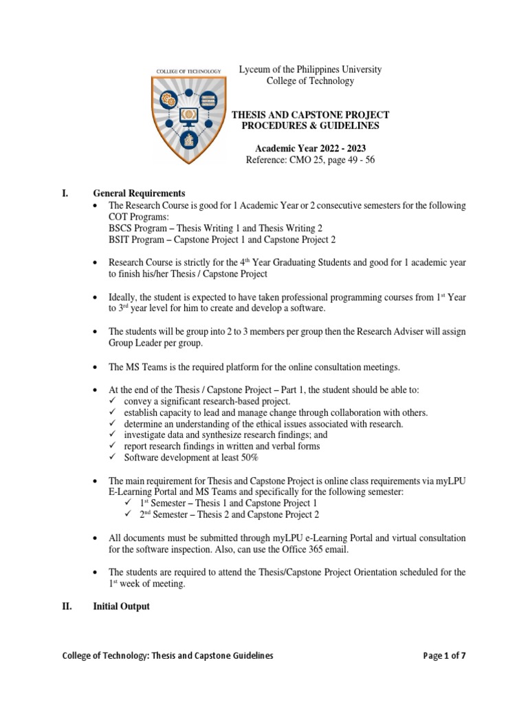 COT Thesis and Capstone Project Procedures and Guidelines 2023 | PDF | Thesis | Microsoft Power ...