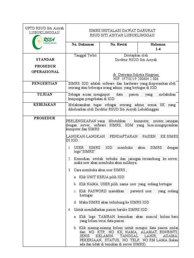 SOP Alur SIM RS Di IGD Dan Poli R Jalan | PDF