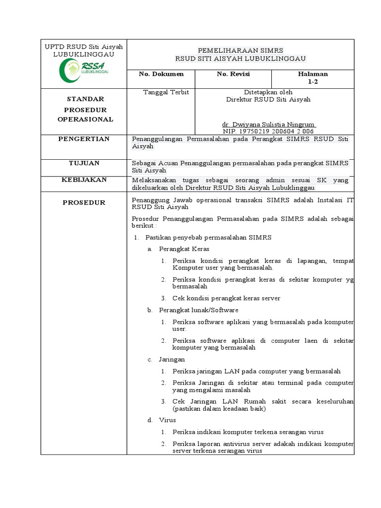 SOP Pemeliharaan SIMRS | PDF