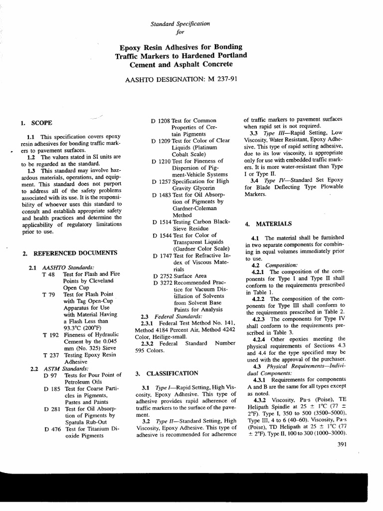 M 237-91 Epoxy Resin Adhesives For Traffic Markers To Concre | PDF