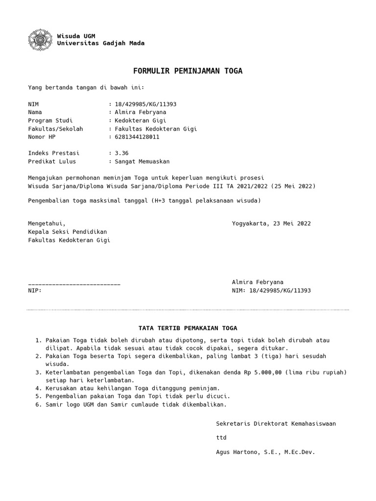 Formulir Peminjaman Toga Feby | PDF
