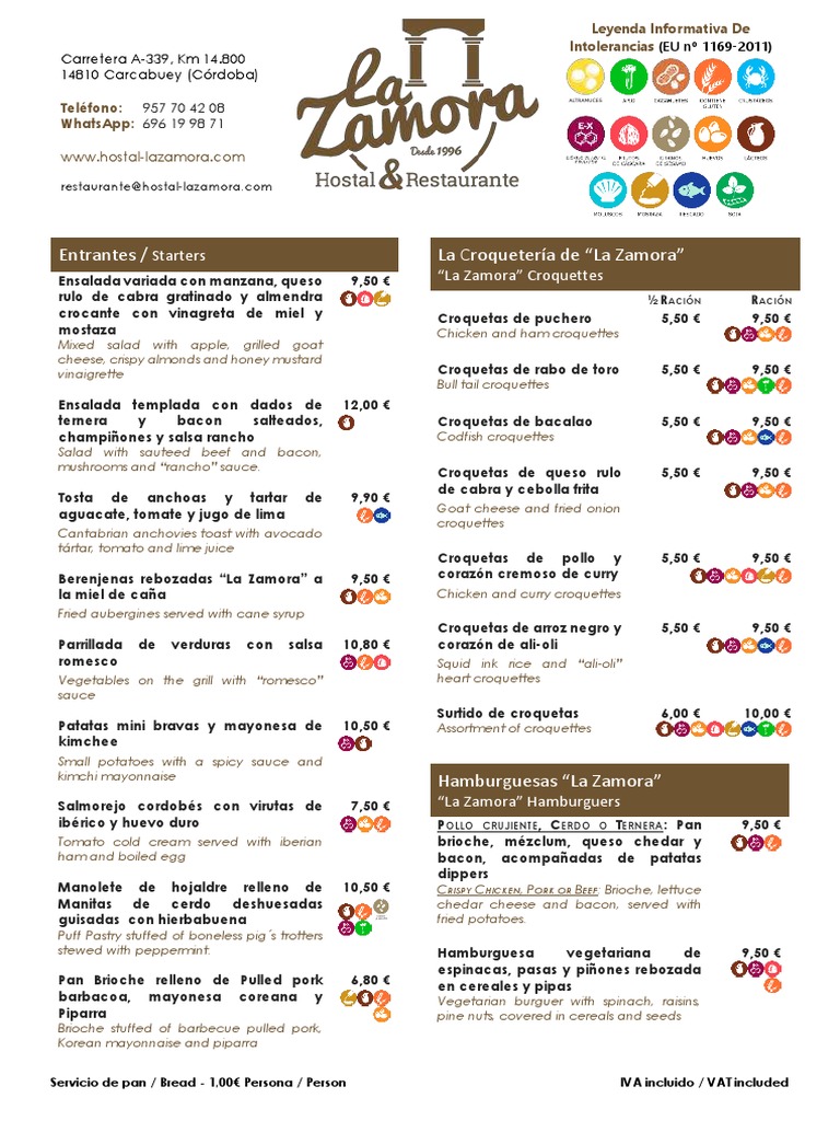 Carta La Zamora Verano 2020 | PDF | Alimentos | Carne