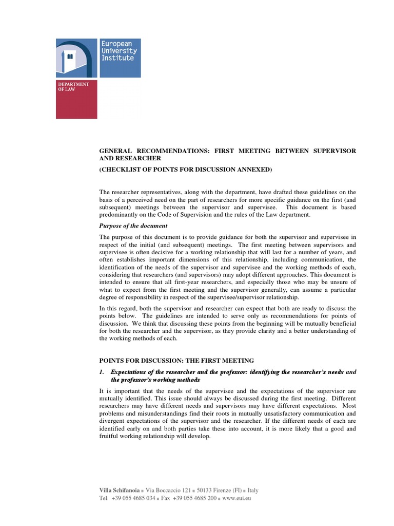 First Meeting Between Supervisor and Researcher | PDF | Doctor Of ...