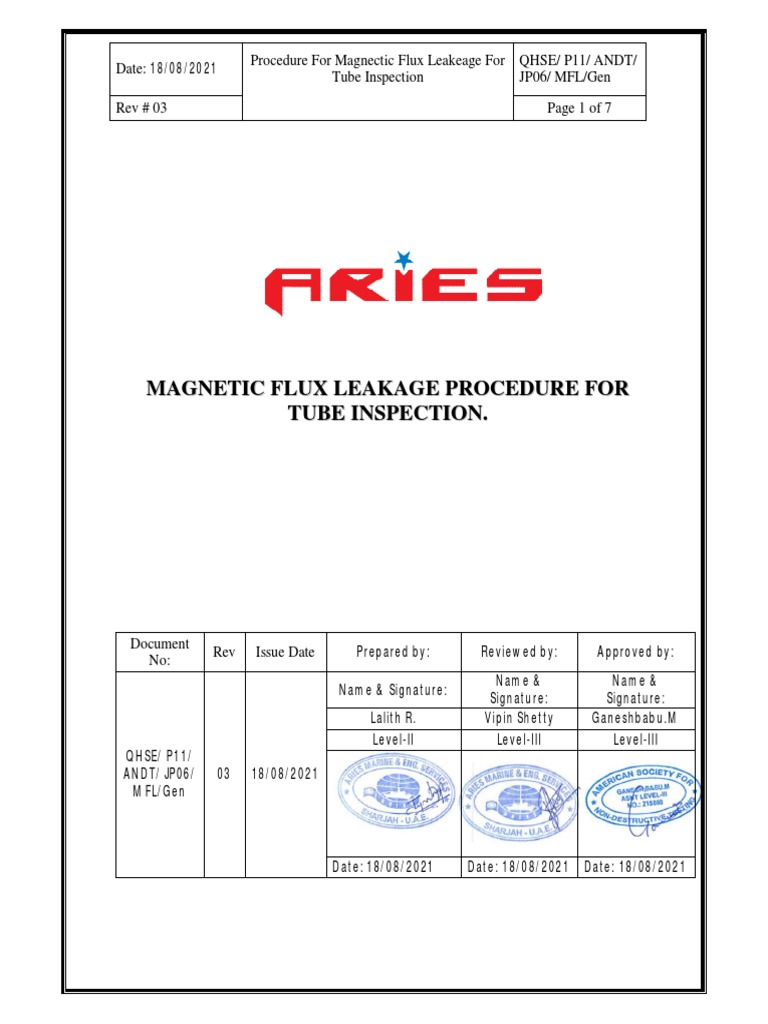 Tube Inspection: MFL Procedure | PDF | Nondestructive Testing | Calibration