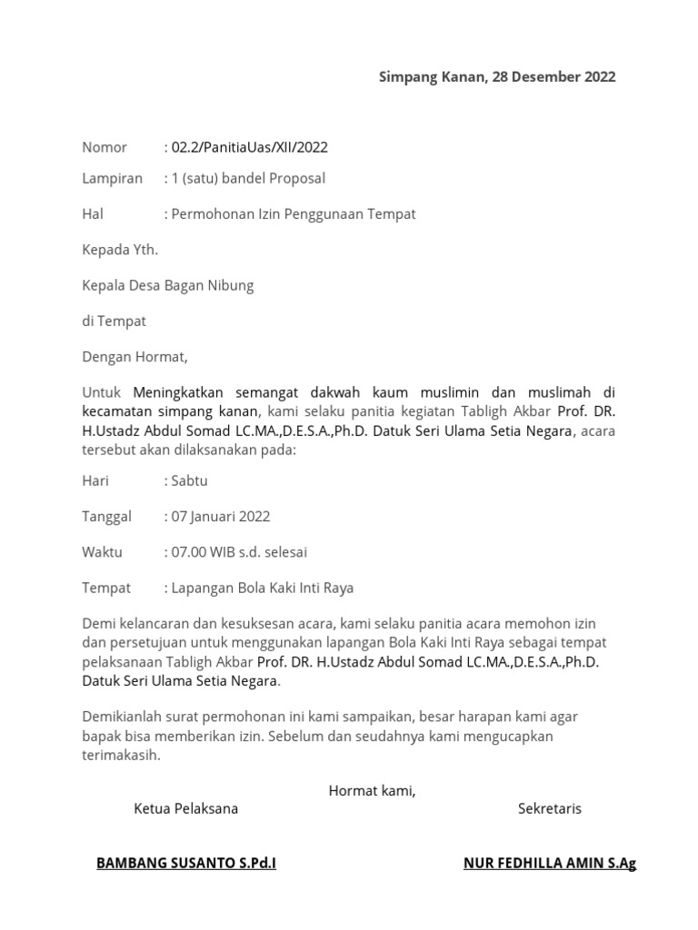 Permohonan Izin Penggunaan Tempat | PDF | Sains & Matematika