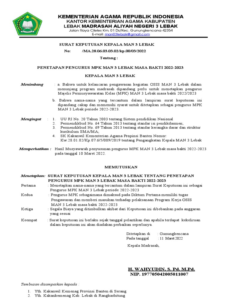 SK MPK Man 3 Lebak. Ok. | PDF