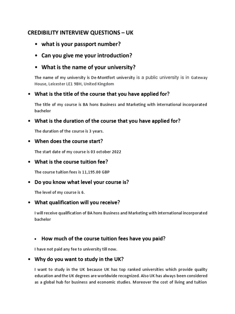 UK CAS Interview Questions Overview | PDF | Cost Of Living | University