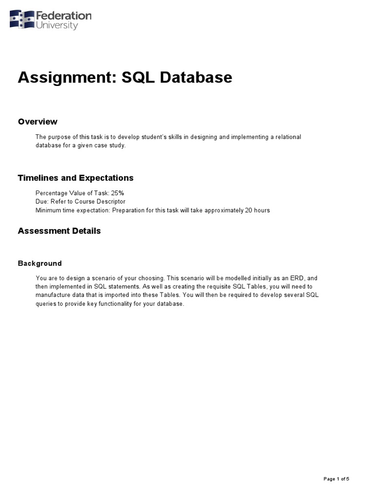 Itech1103 Assignment2 Sql Database Pdf Databases Sql