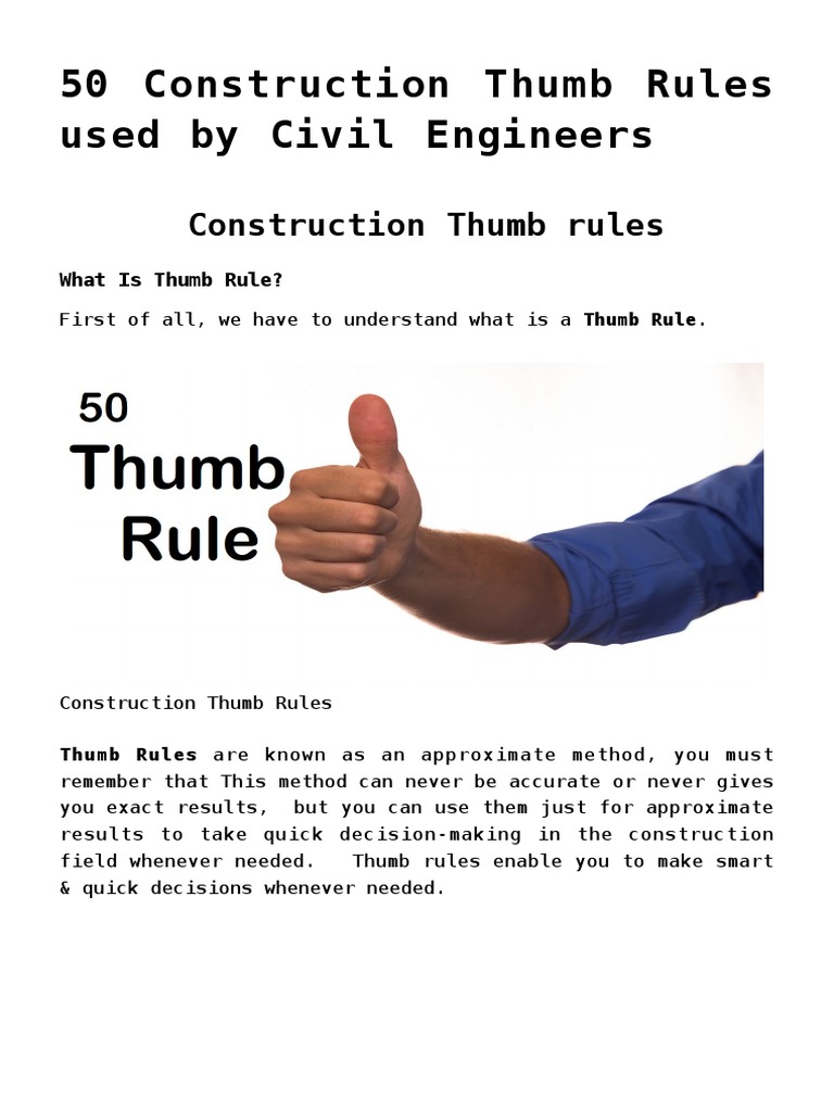 50 Construction Thumb Rules Used by Civil Engineers | PDF | Concrete ...