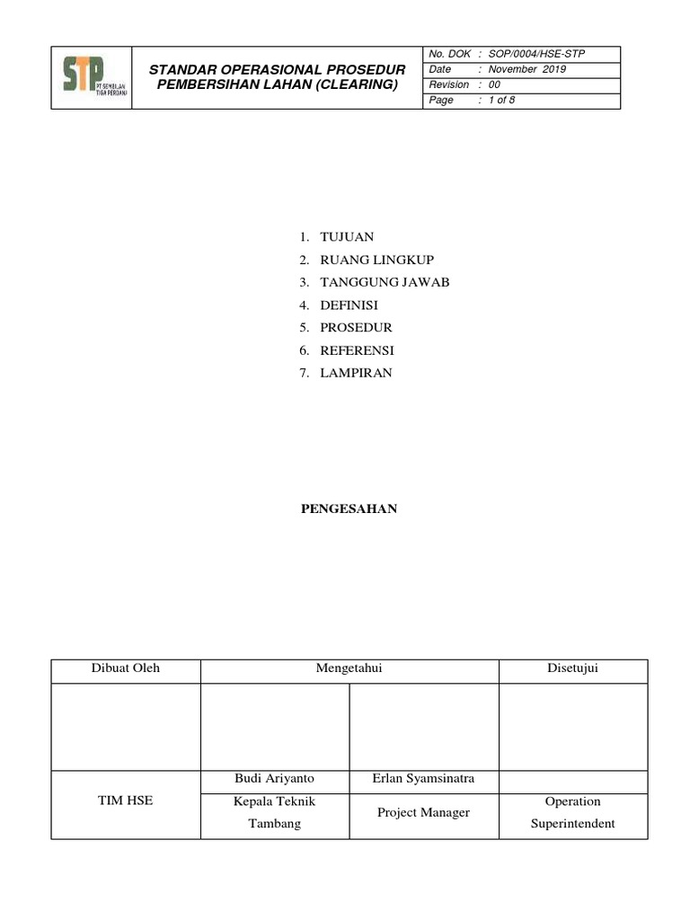 SOP Pembersihan Lahan dengan Dozer | PDF