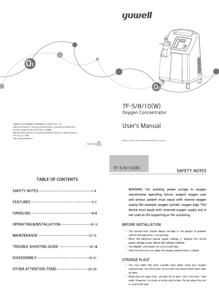 Yuwell 7F Oxygen Concentrator - User Manual | PDF