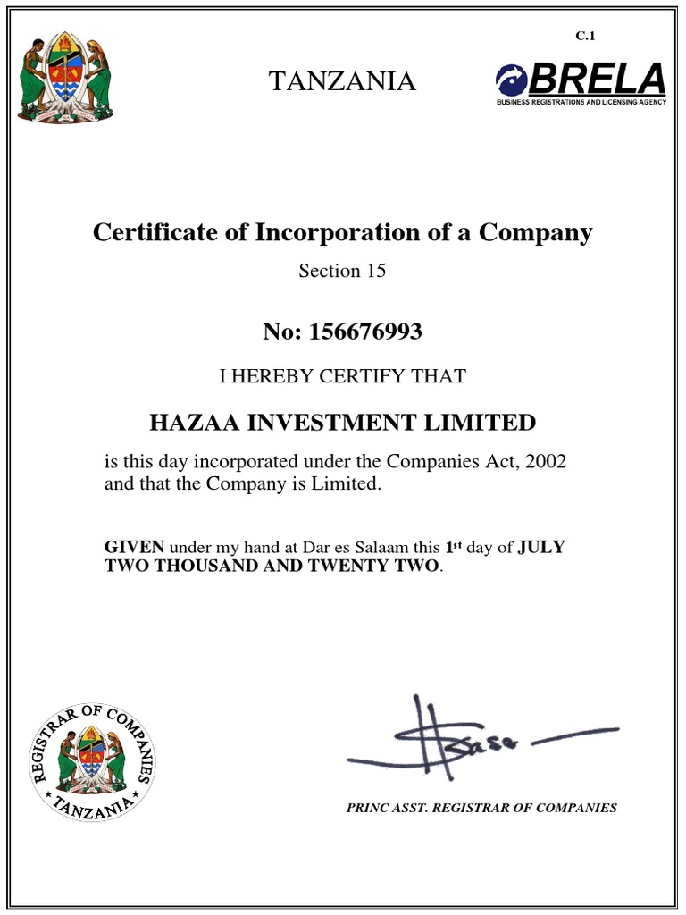 Certificate of Incorporation | PDF