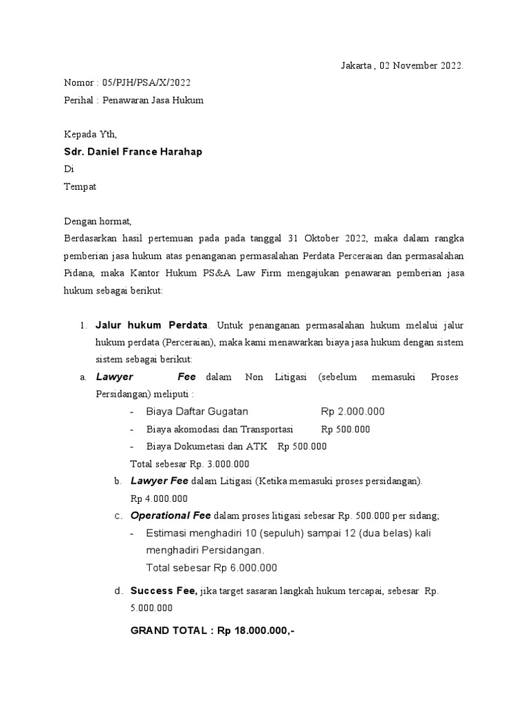 Penawaran Jasa Hukum | PDF | Pengelolaan Keuangan & Uang | Ilmu Sosial Penawaran Jasa Hukum | PDF | Pengelolaan Keuangan & Uang | Ilmu Sosial
