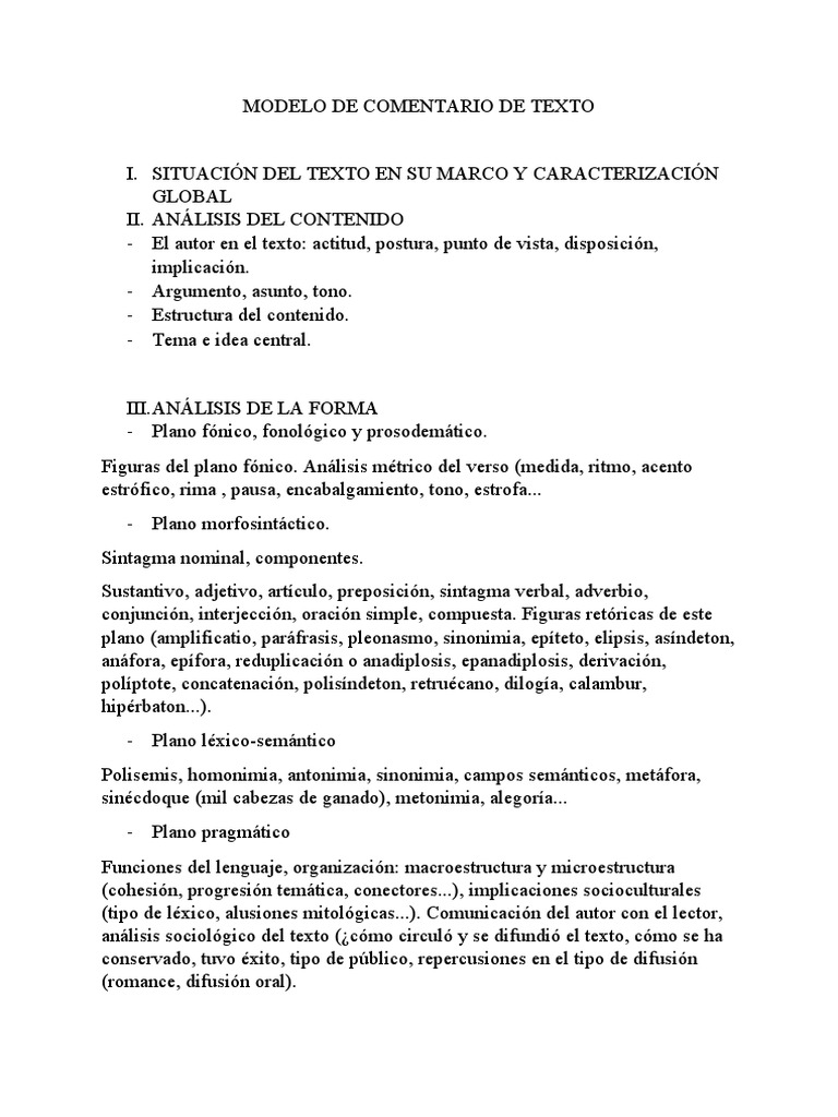 Esquema Del Comentario de Texto | PDF | Autor | Lingüística