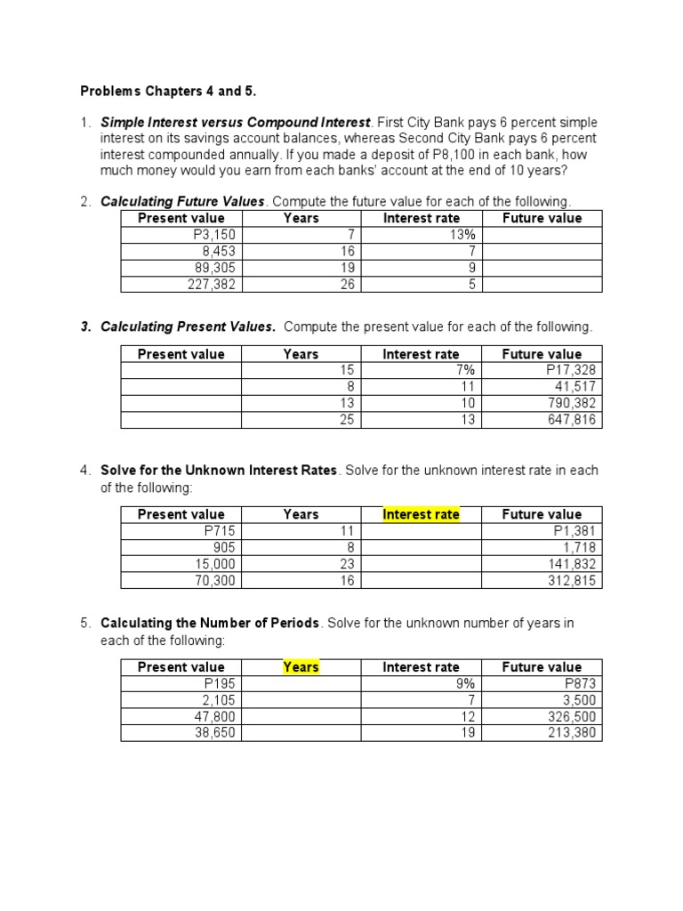 Problems Chapters 4 and 5 Revised | PDF | Present Value | Interest