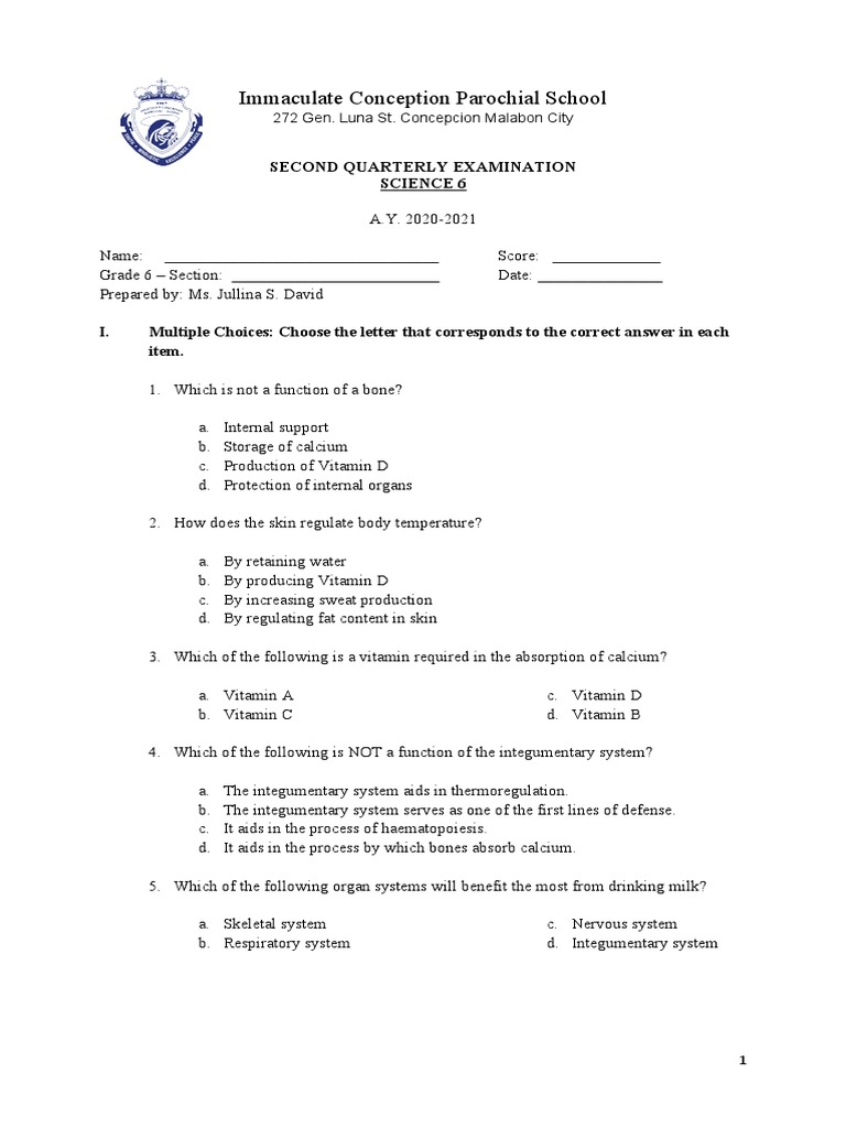 2ND QUARTER TEST 2020-2021 Science 6 | Download Free PDF | Lung | Digestion