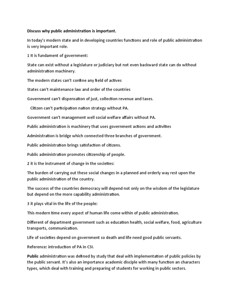 Discuss Why Public Administration Is Important | PDF | Public ...