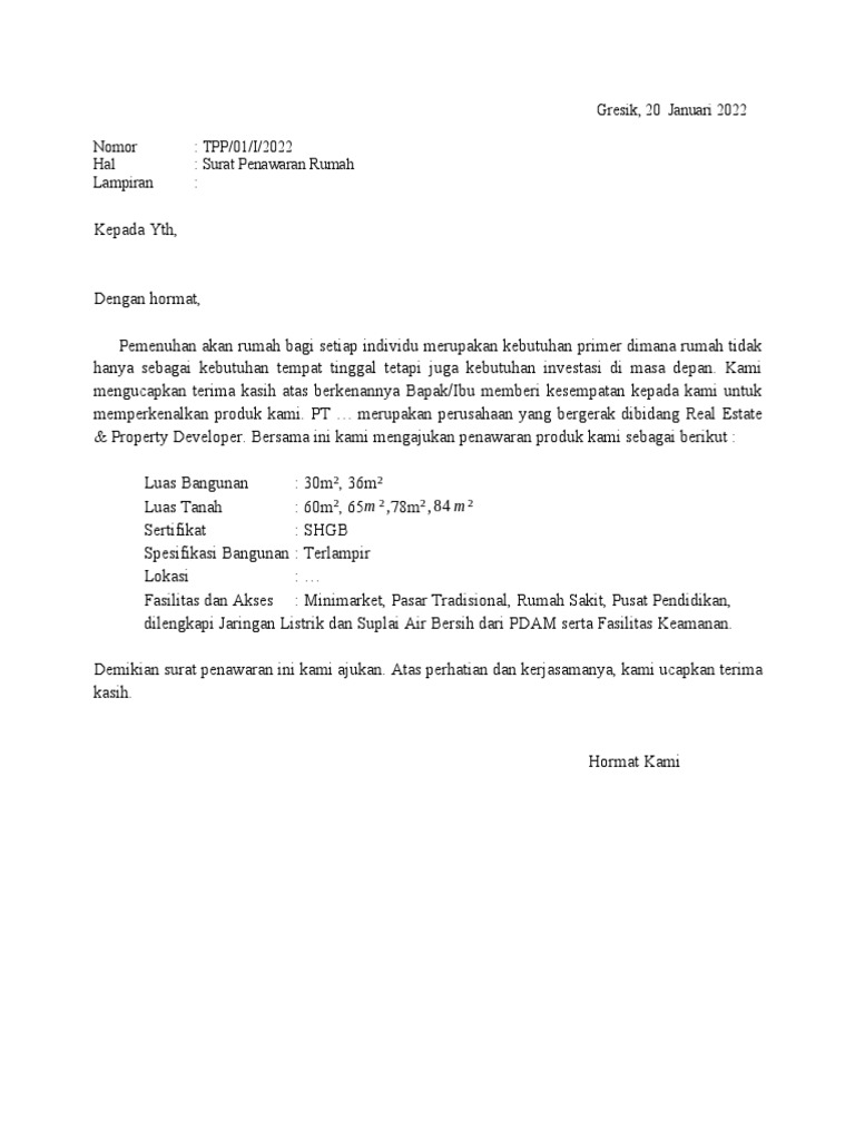 Surat Penawaran Rumah dari PT | PDF