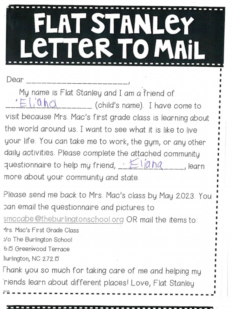 Flat Stanley Letter | PDF