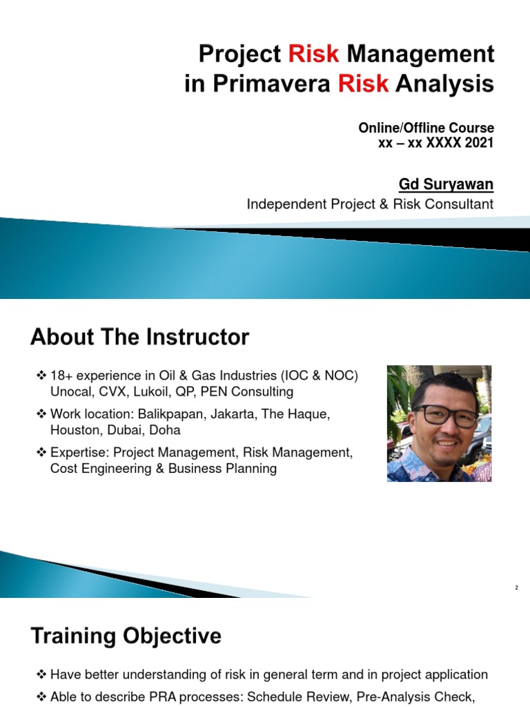 Primavera Risk Analysis - Training Syllabus | PDF | Risk | Risk Management