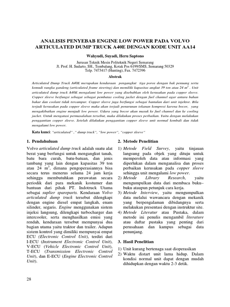 Analisis Penyebab Engine Low Power Pada Volvo Articulated Dump Truck ...