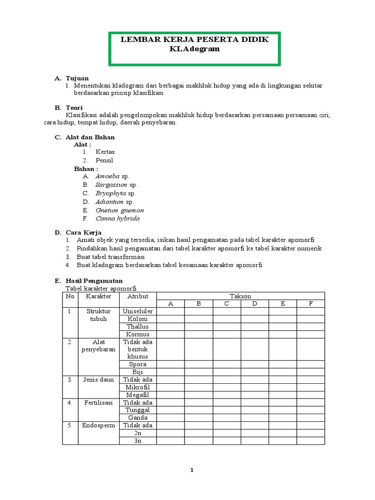 LKS Klasifikasi Kladogram | PDF