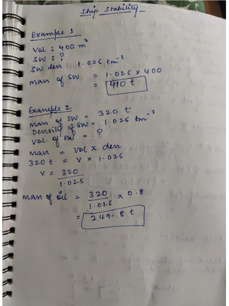 Ship Stability Chapter 1 Exercise Answers | PDF