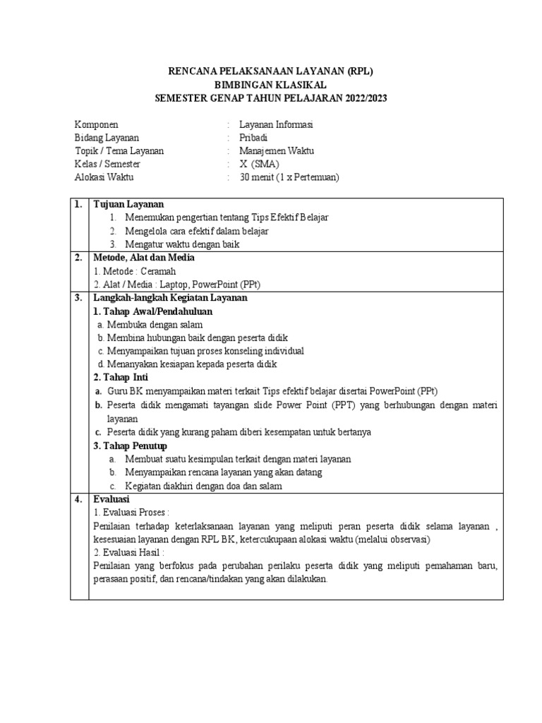 RPL Bimbingan Klasikal | PDF