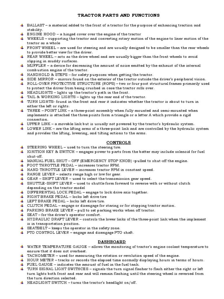 Tractor Parts and Functions | PDF | Tractor | Diesel Engine
