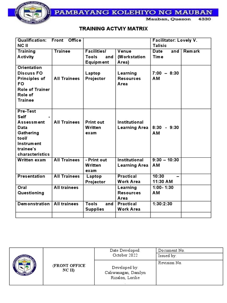 FO Training Plan Final | PDF