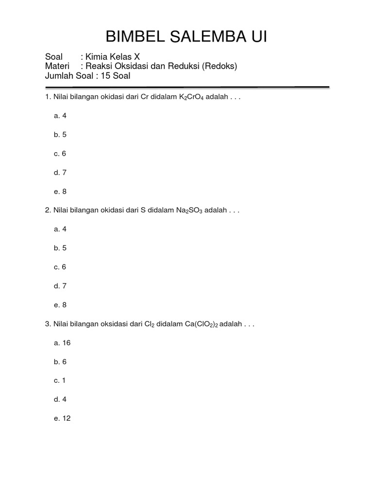 Soal Reaksi Redoks | PDF