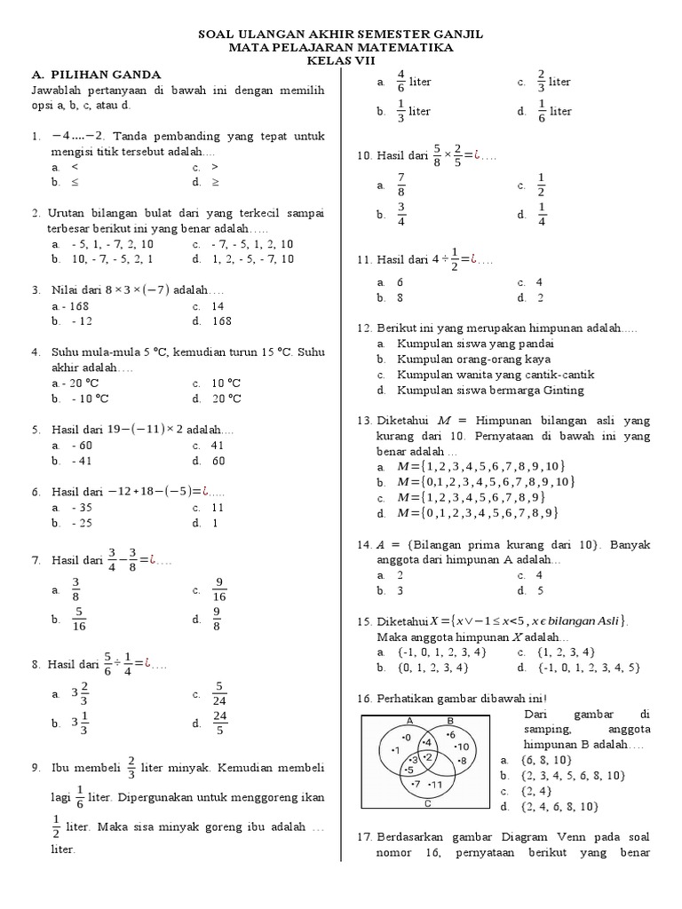 Soal Uas Kelas 7 Semester 1 | PDF