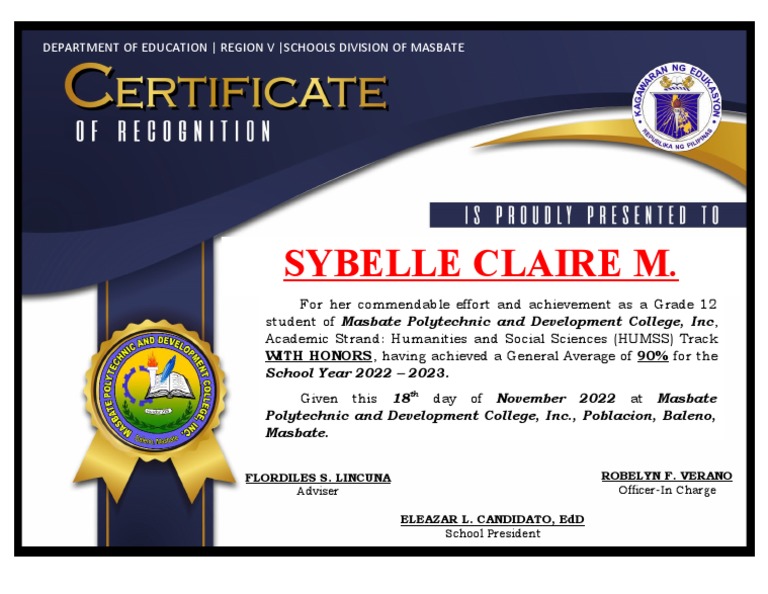 Certificate of Recognition (Honors) | PDF