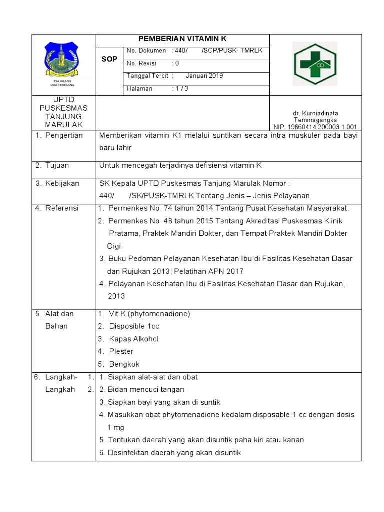 Sop Pemberian Vitamin K | PDF