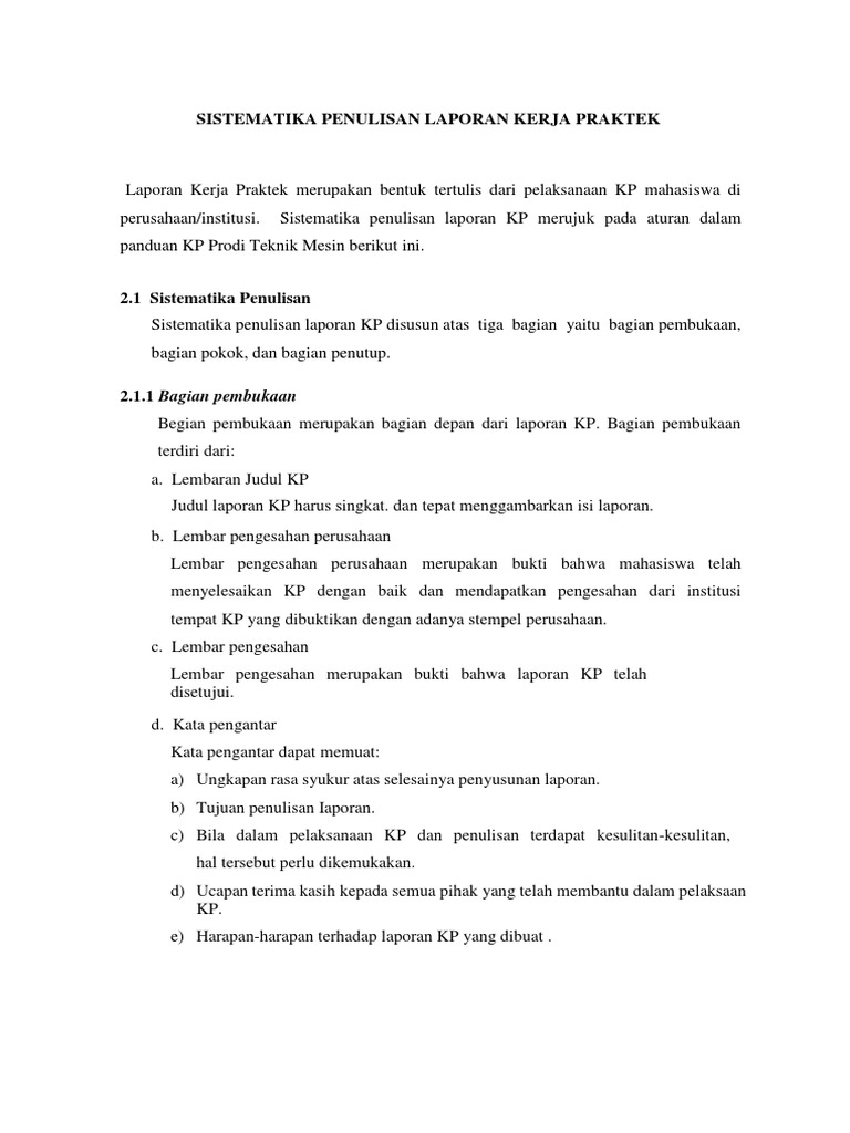 Sistematika Penulisan Laporan Kerja Praktek | PDF