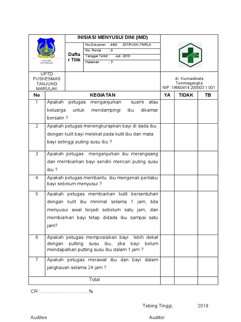 Daftar Tilik IMD | PDF
