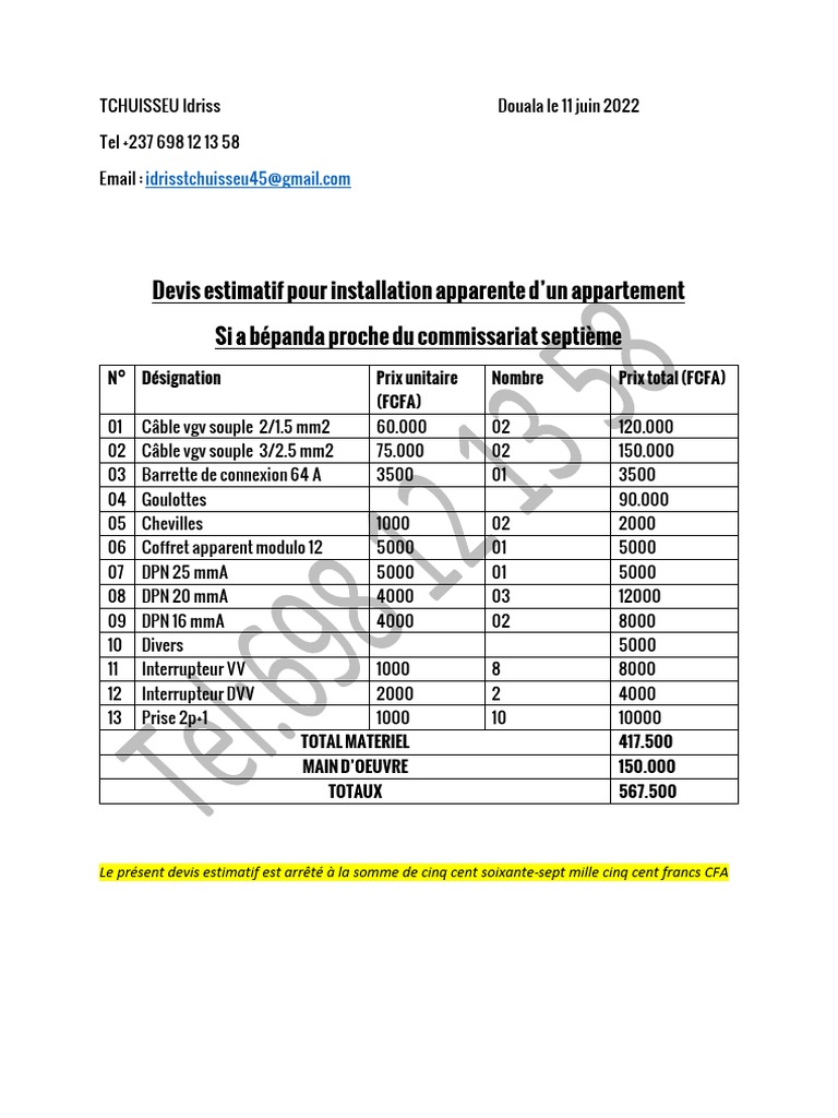 Devis Estimatif 2 | PDF