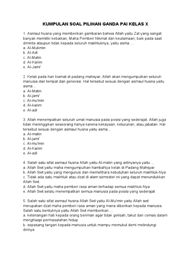 Kumpulan Soal Pilihan Ganda Pai Kelas X | PDF | Agama & Spiritualitas