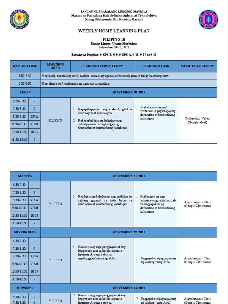 WHLP Template Baitang 10 | PDF