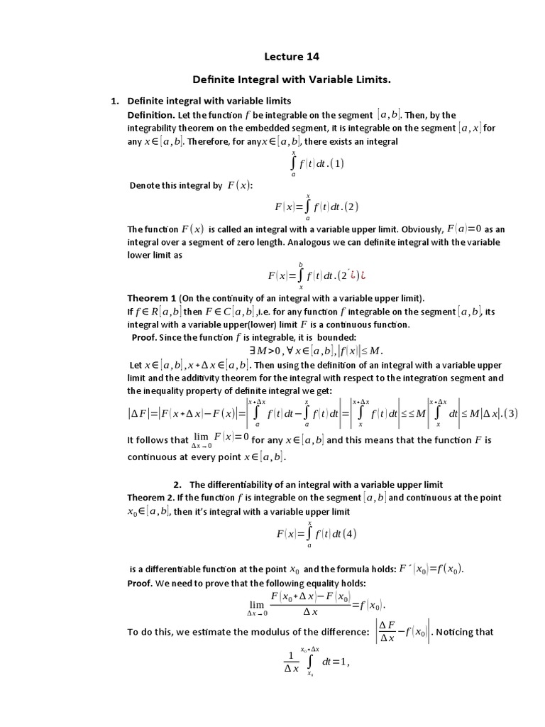 Lecture 14 | PDF | Integral | Functions And Mappings