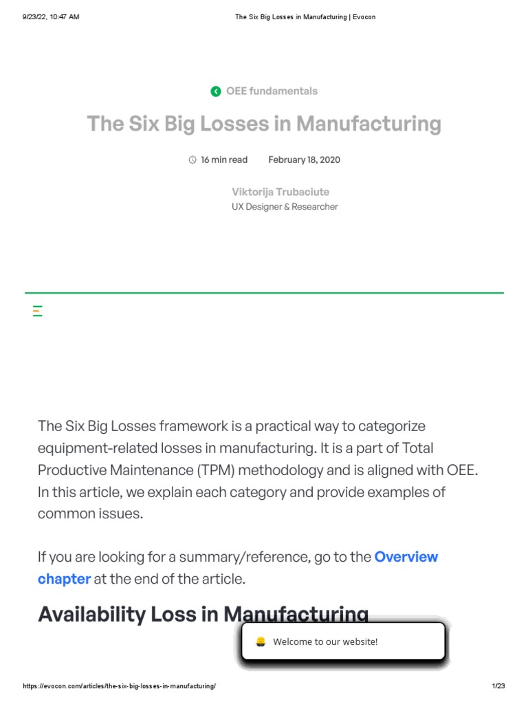 The Six Big Losses in Manufacturing - Evocon | PDF | Business Process ...