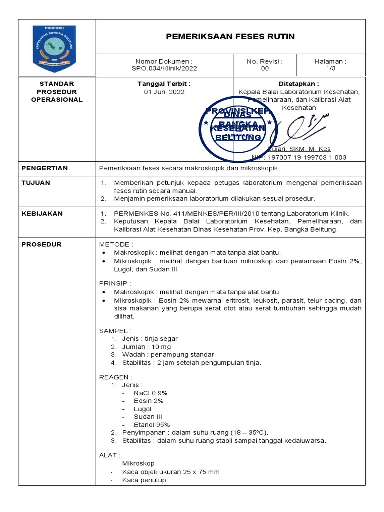 34.spo - Pemeriksaan Feses Rutin | PDF | Kesehatan Holistik | Sains ...