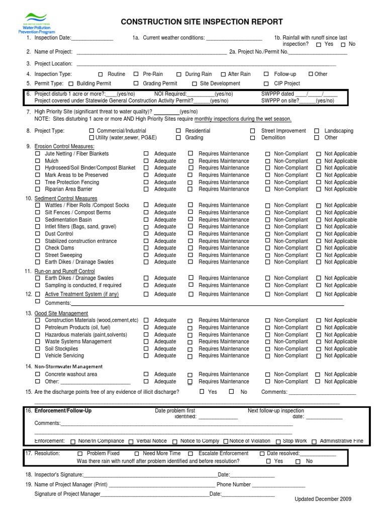Construction Site Inspection Report | PDF | Environment | Earth Sciences