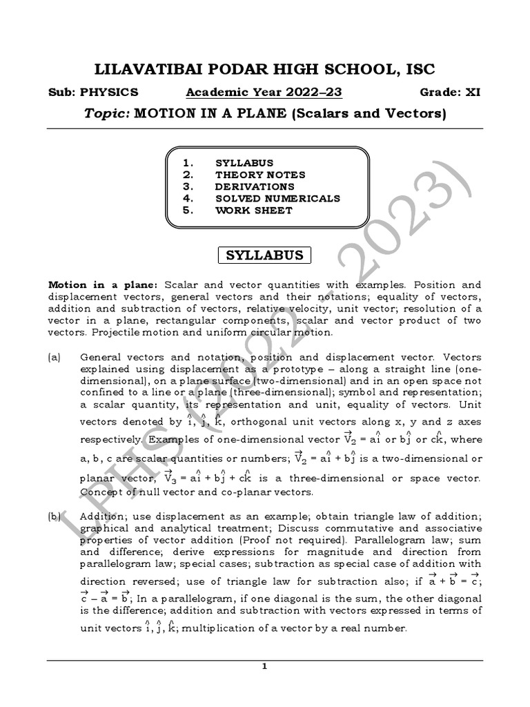 M-1 Scalars & Vectors | PDF | Euclidean Vector | Velocity