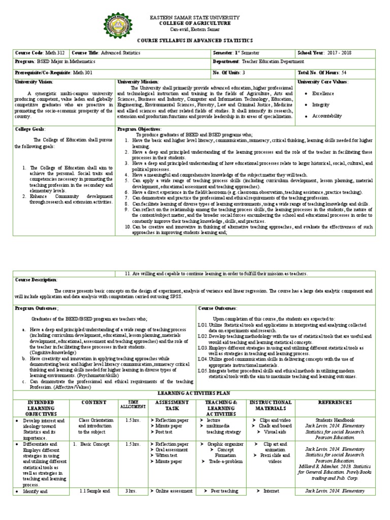 Advanced Statistics Pdf Teaching Method Statistics