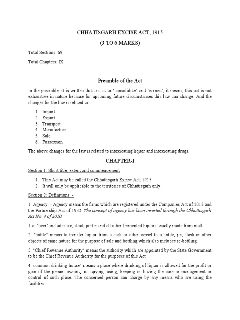 CHHATISGARH EXCISE ACT Updated | PDF | Alcoholic Drinks | Opium