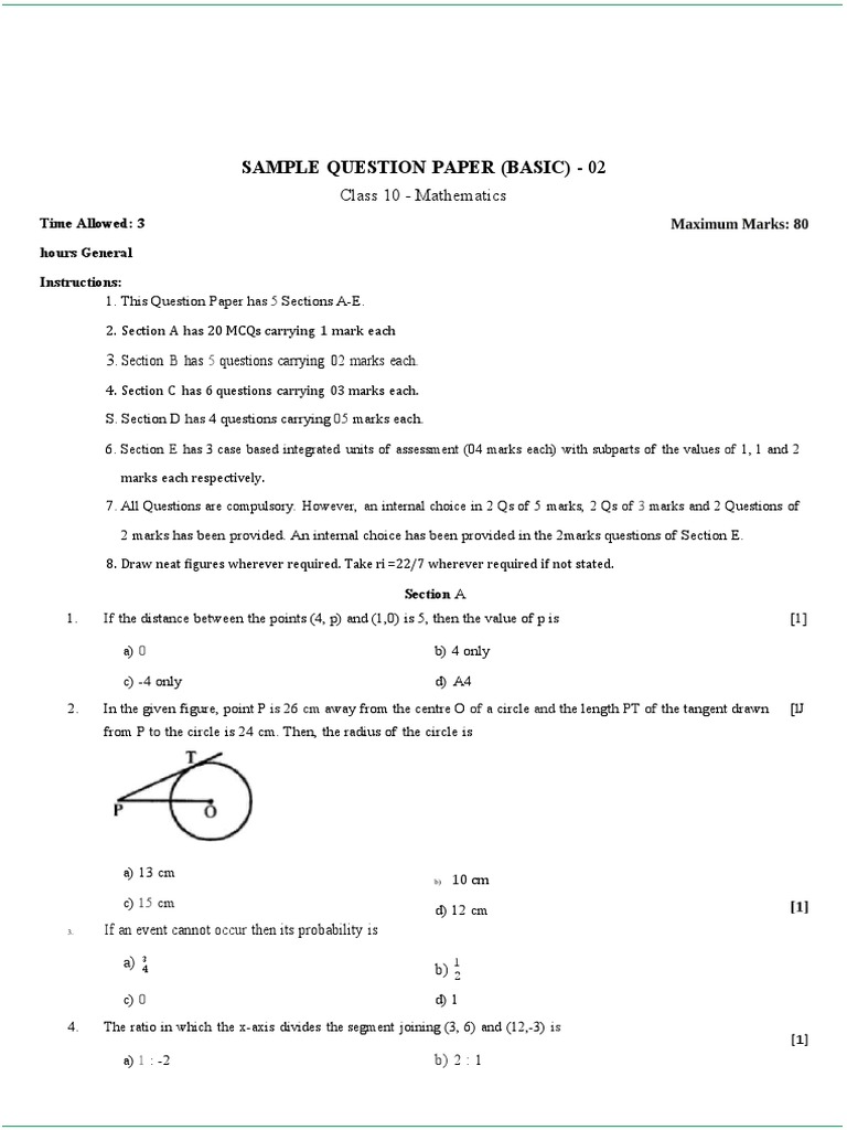 Sample Paper - 1 (Basic) | PDF | Circle | Triangle