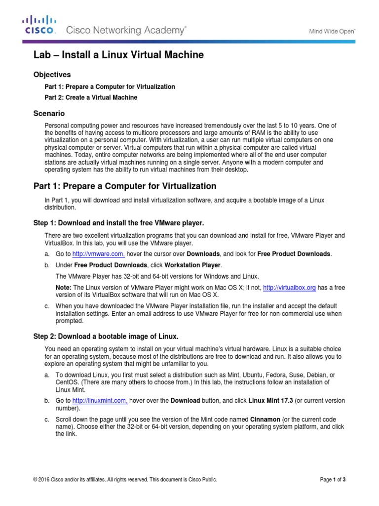 2.2.4.7 Lab - Install A Linux Virtual Machine | PDF | Operating System | Virtual Machine
