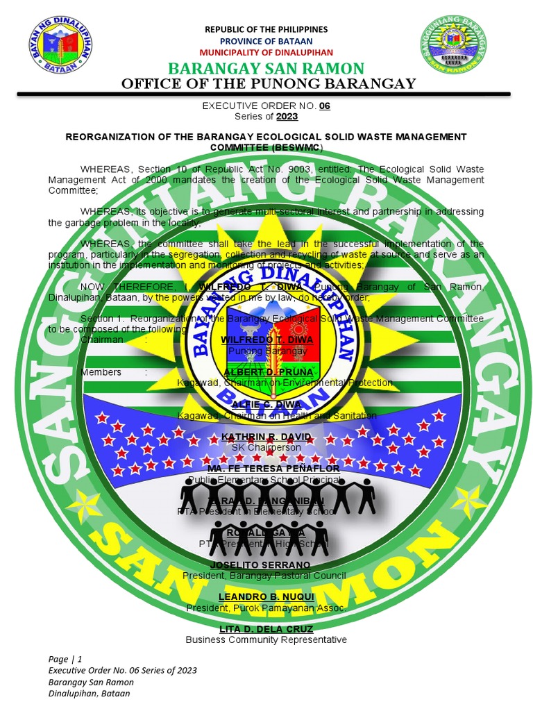 Reorganization of Barangay Waste Committee | PDF | Waste Management ...